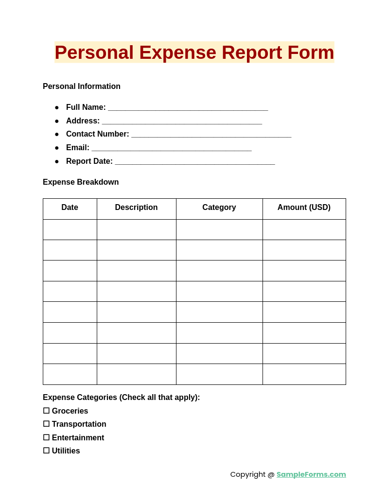 Expense Form Template Word Expense Form Template Word