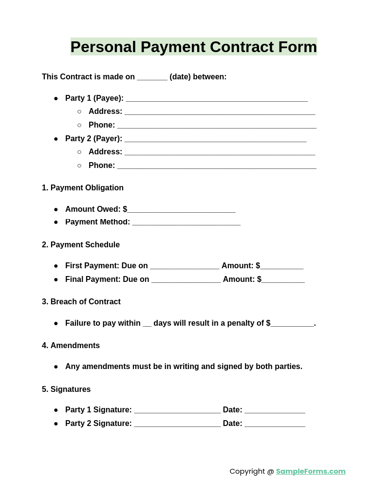 FREE 13+ Payment Contract Form Samples, PDF, MS Word, Google Docs