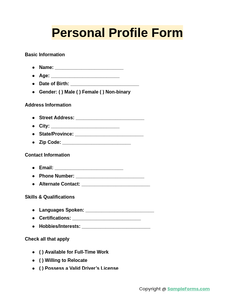 FREE 55+ Profile Form Samples, PDF, MS Word, Google Docs, Excel