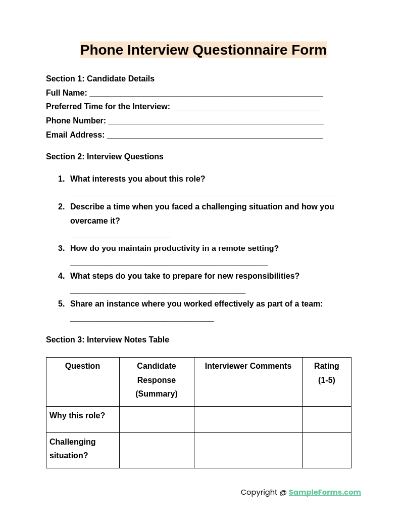 FREE 12+ Interview Questionnaire Form Samples, PDF, MS Word, Google ...