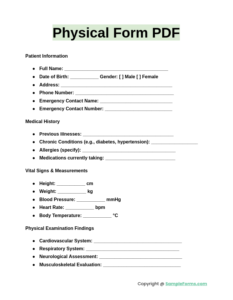 FREE 13+ Physical Form Samples, PDF, MS Word, Google Docs
