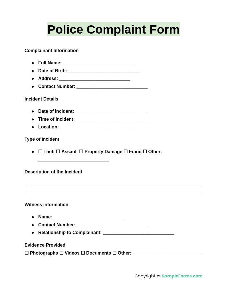 FREE 46+ Complaint Form Samples, PDF, MS Word, Google Docs, Excel