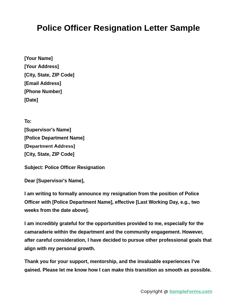 FREE 10+ Police Officer Resignation Letter Samples, PDF, MS Word ...