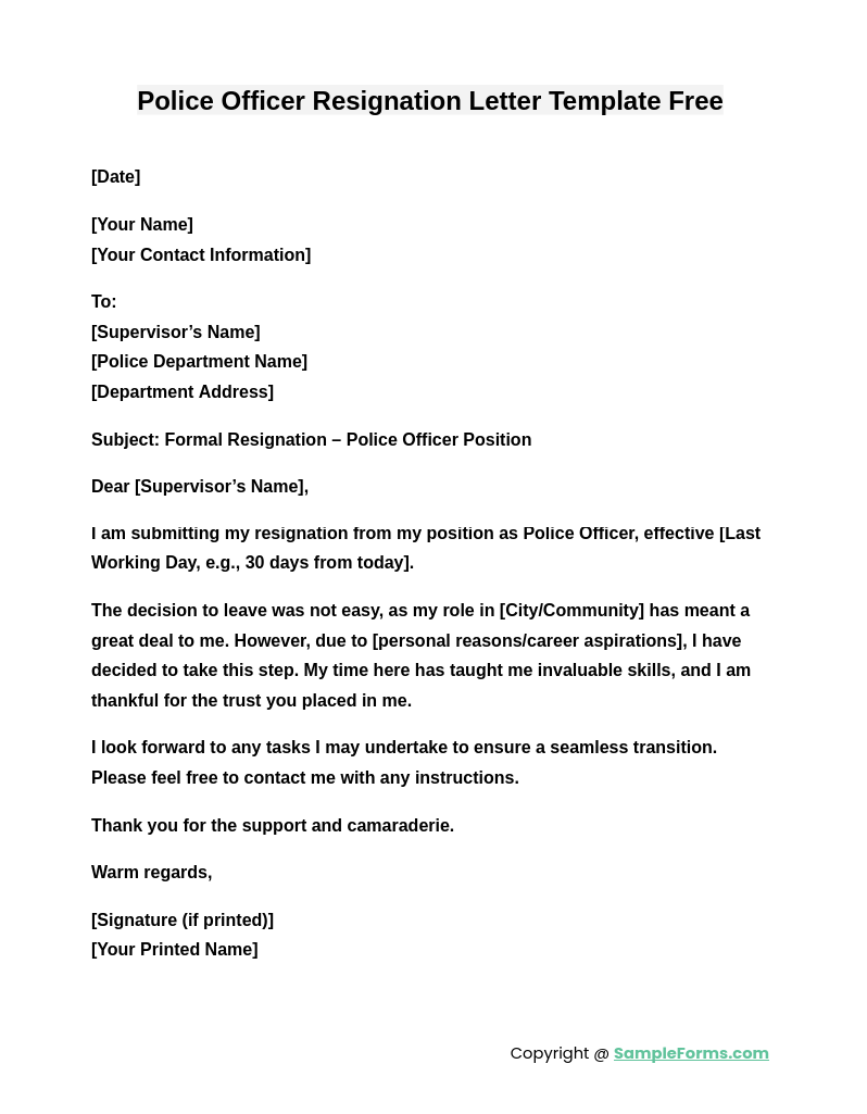 FREE 10+ Police Officer Resignation Letter Samples, PDF, MS Word ...