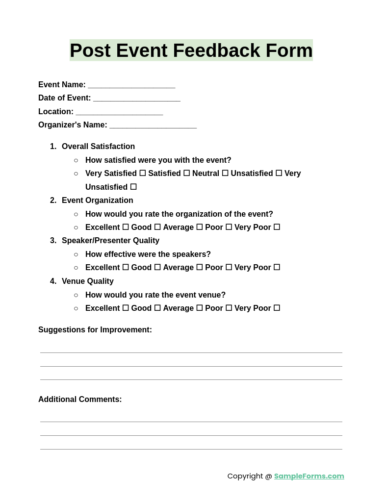 FREE 12+ Event Feedback Form Samples, PDF, MS Word, Google Docs, Excel
