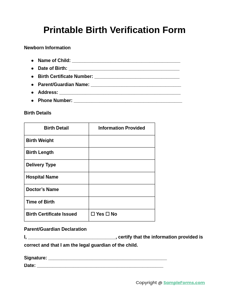 FREE 13+ Birth Verification Form Samples, PDF, MS Word, Google Docs