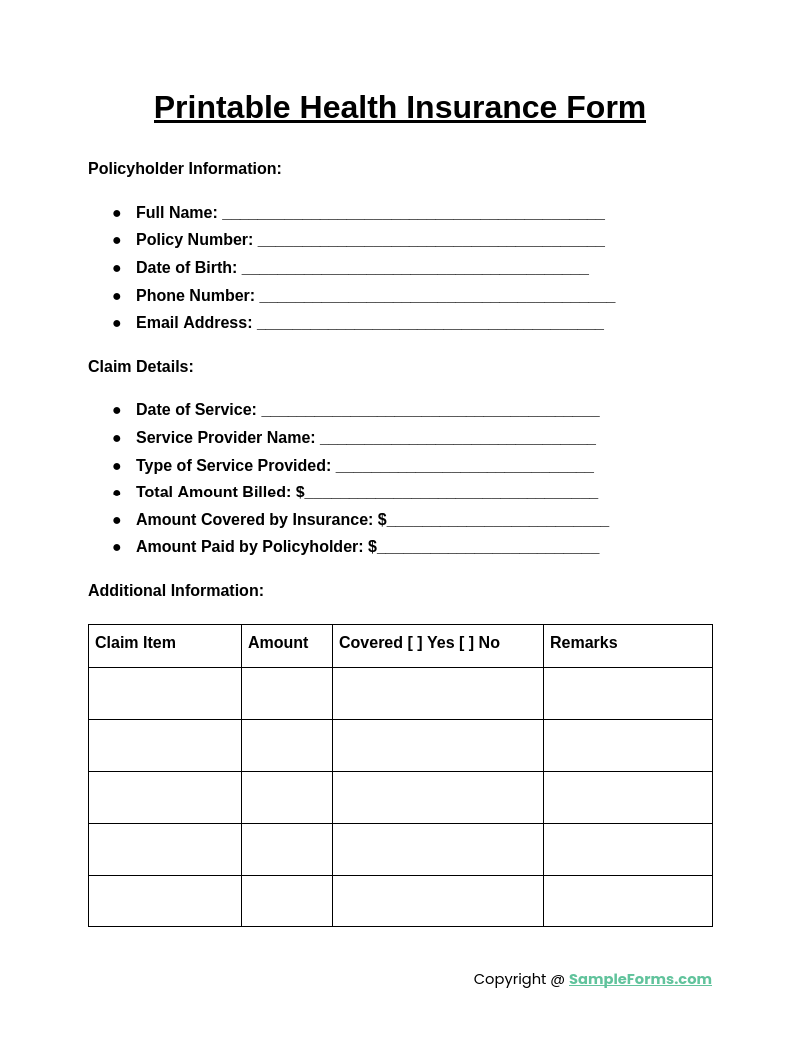 FREE 13+ Health Insurance Form Samples, PDF, MS Word, Google Docs
