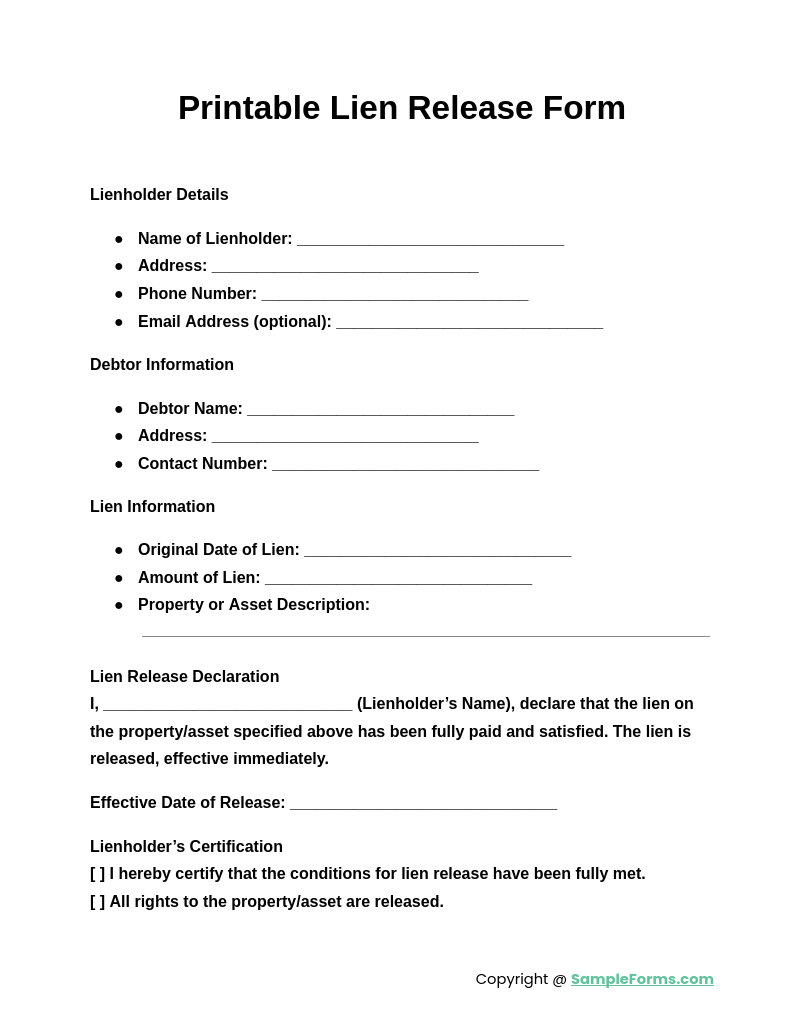 FREE 15+ Lien Release Form Samples, PDF, MS Word, Google Docs, Excel