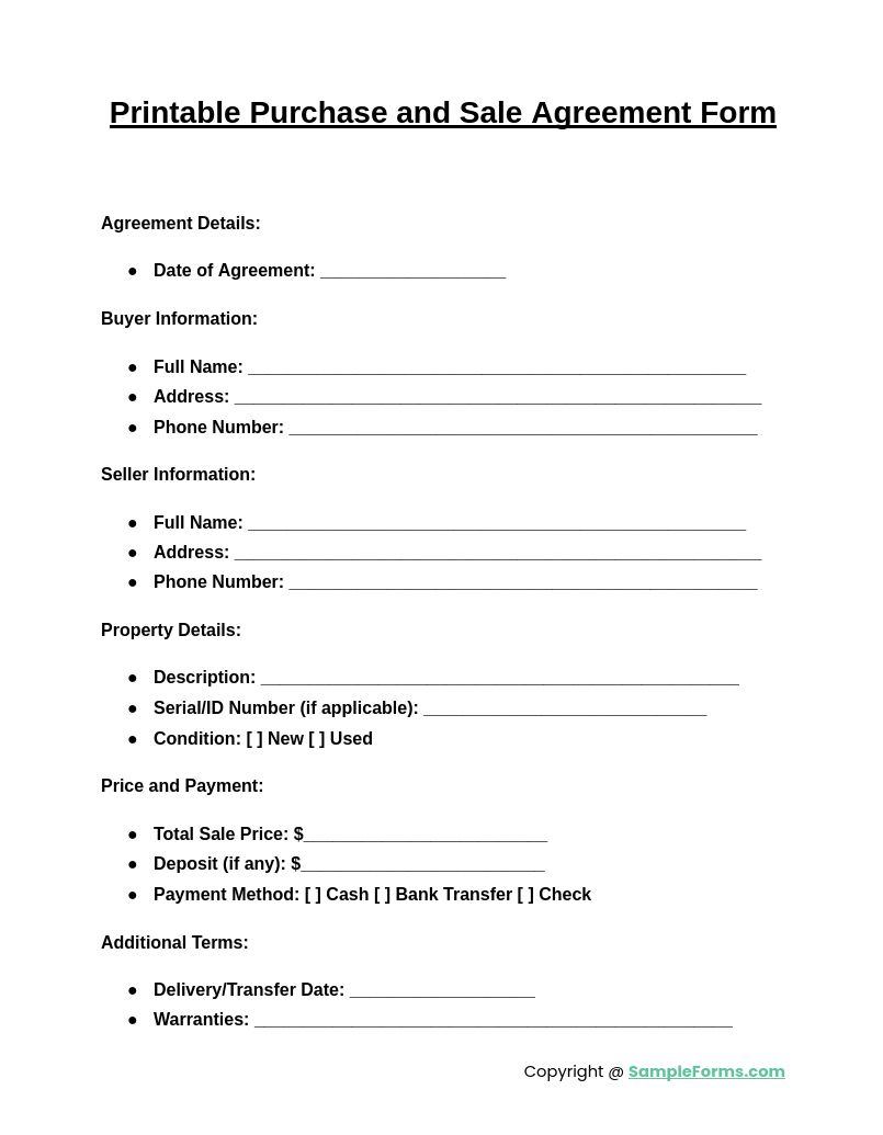 FREE 14+ Purchase and Sale Agreement Form Samples, PDF, MS Word, Google ...