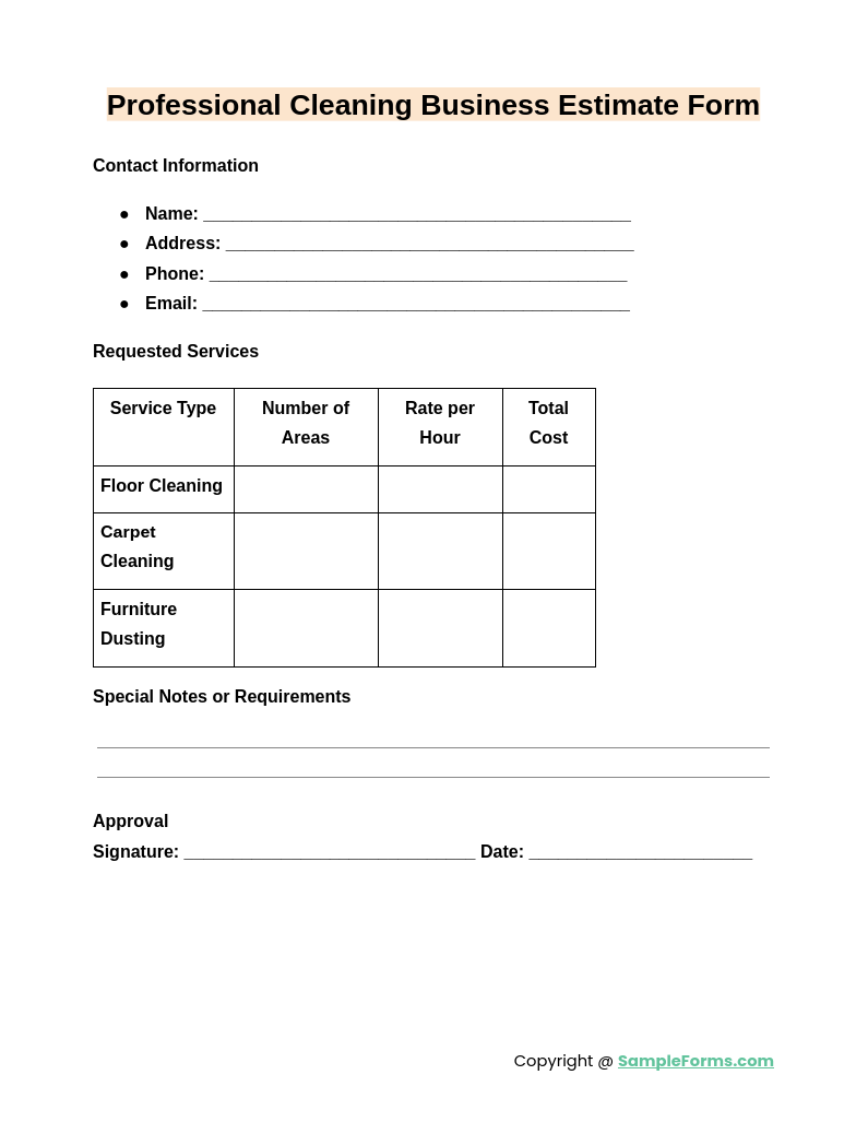 FREE 10+ Cleaning Business Estimate Form Samples, PDF, MS Word, Google Docs