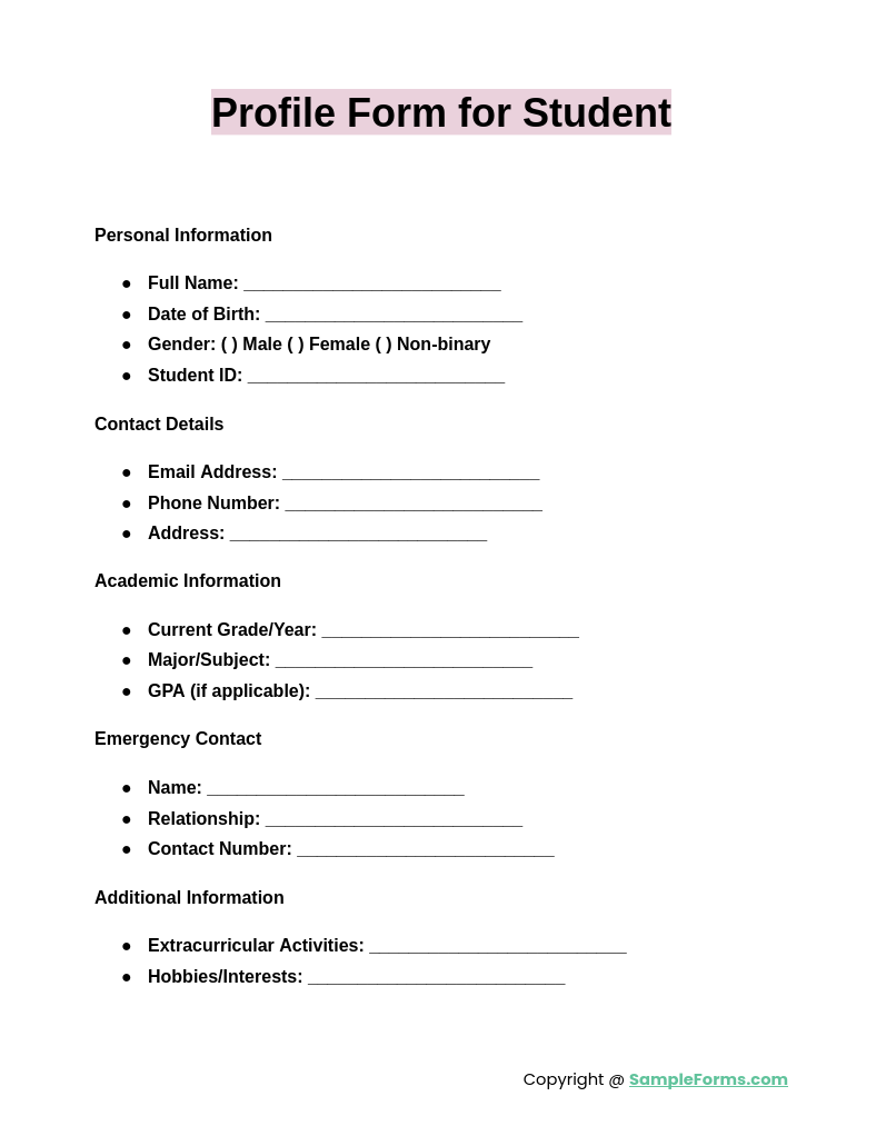 FREE 55+ Profile Form Samples, PDF, MS Word, Google Docs, Excel