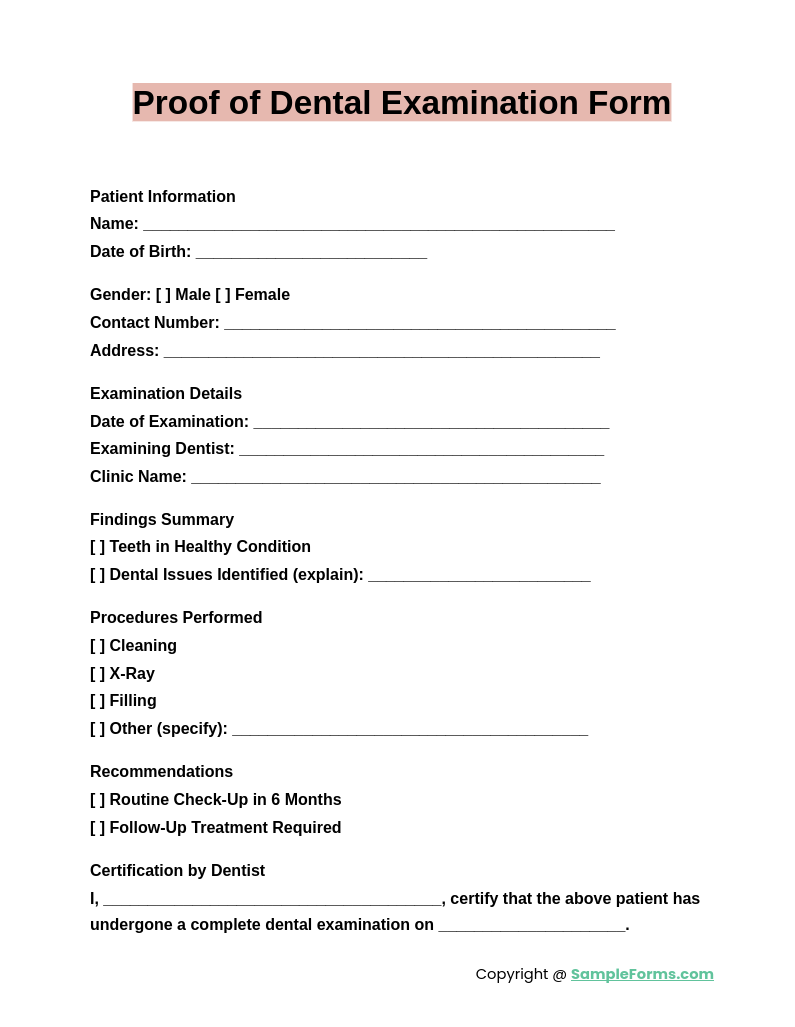 FREE 10+ Dental Examination Form Samples, PDF, MS Word, Google Docs