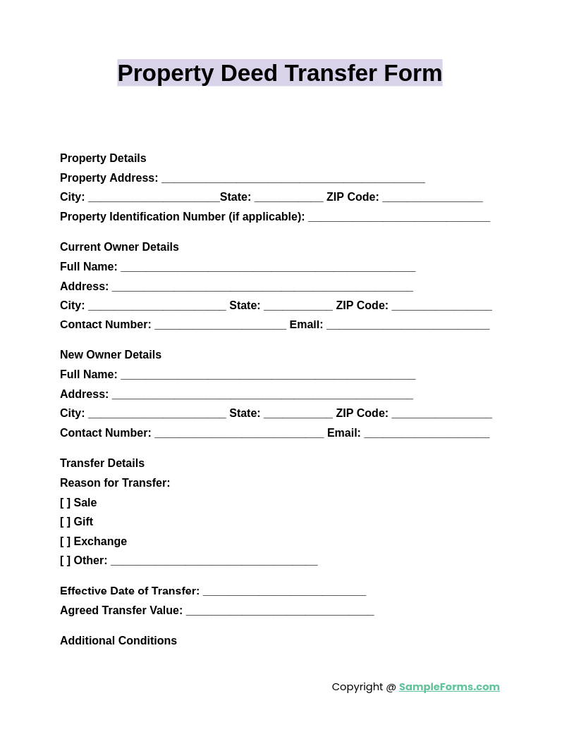 FREE 13+ Deed Transfer Form Samples, PDF, MS Word, Google Docs, Excel