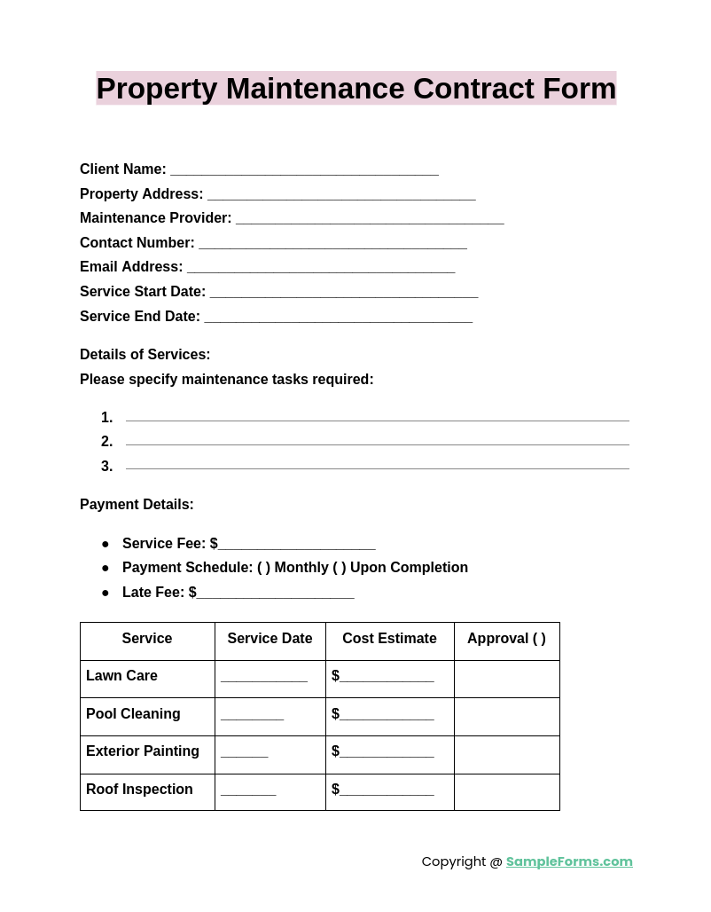 FREE 12+ Maintenance Contract Form Samples, PDF, MS Word, Google Docs
