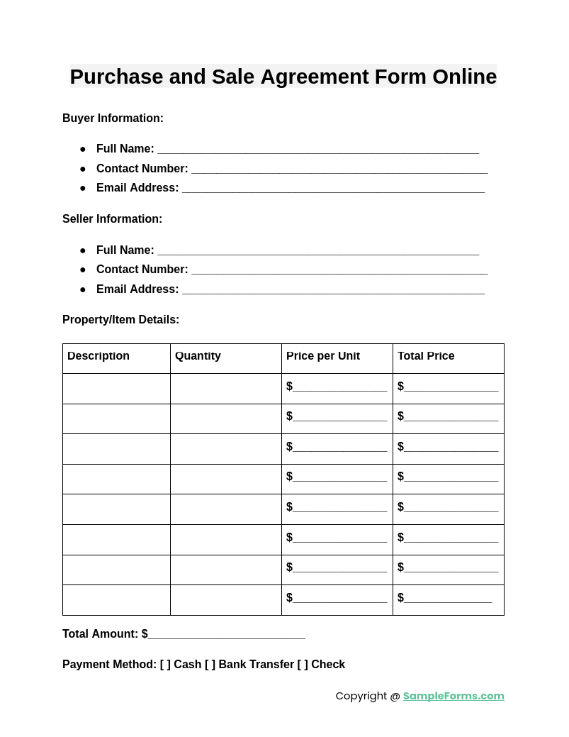 FREE 14+ Purchase and Sale Agreement Form Samples, PDF, MS Word, Google ...