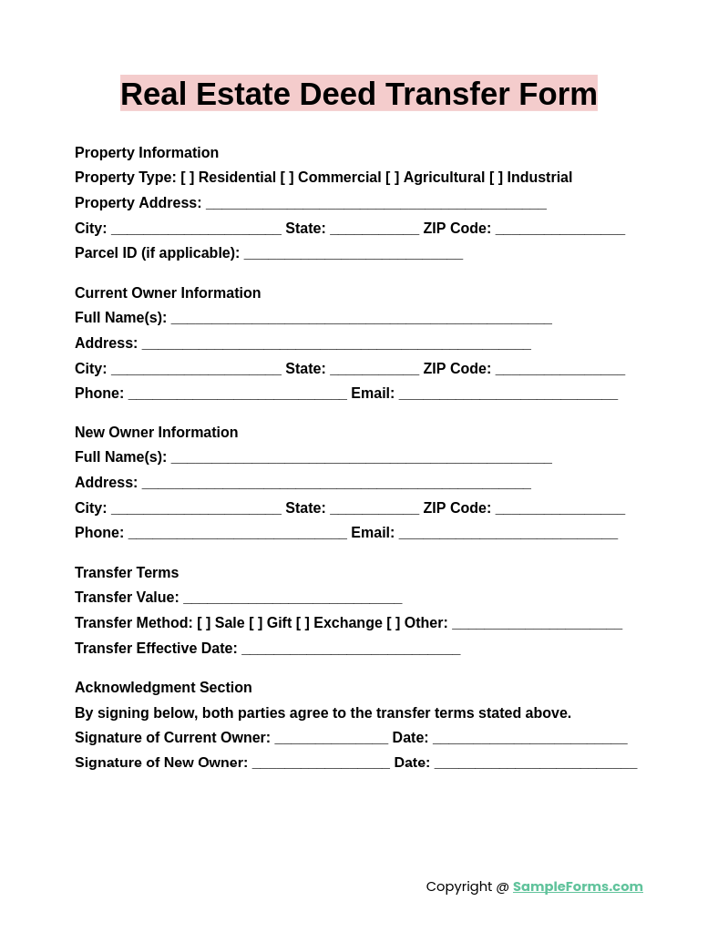 FREE 13+ Deed Transfer Form Samples, PDF, MS Word, Google Docs, Excel