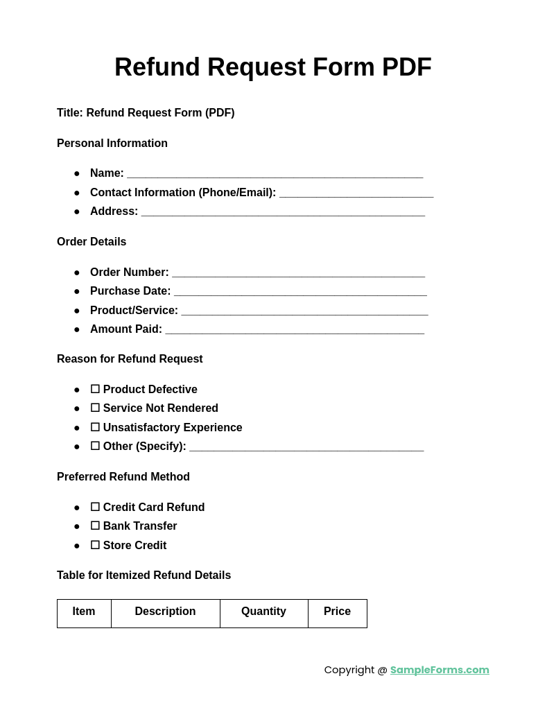 FREE 13+ Refund Request Form Samples, PDF, MS Word, Google Docs, Excel