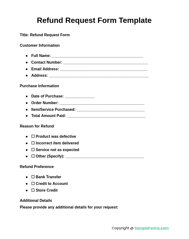 FREE 13+ Refund Request Form Samples, PDF, MS Word, Google Docs, Excel
