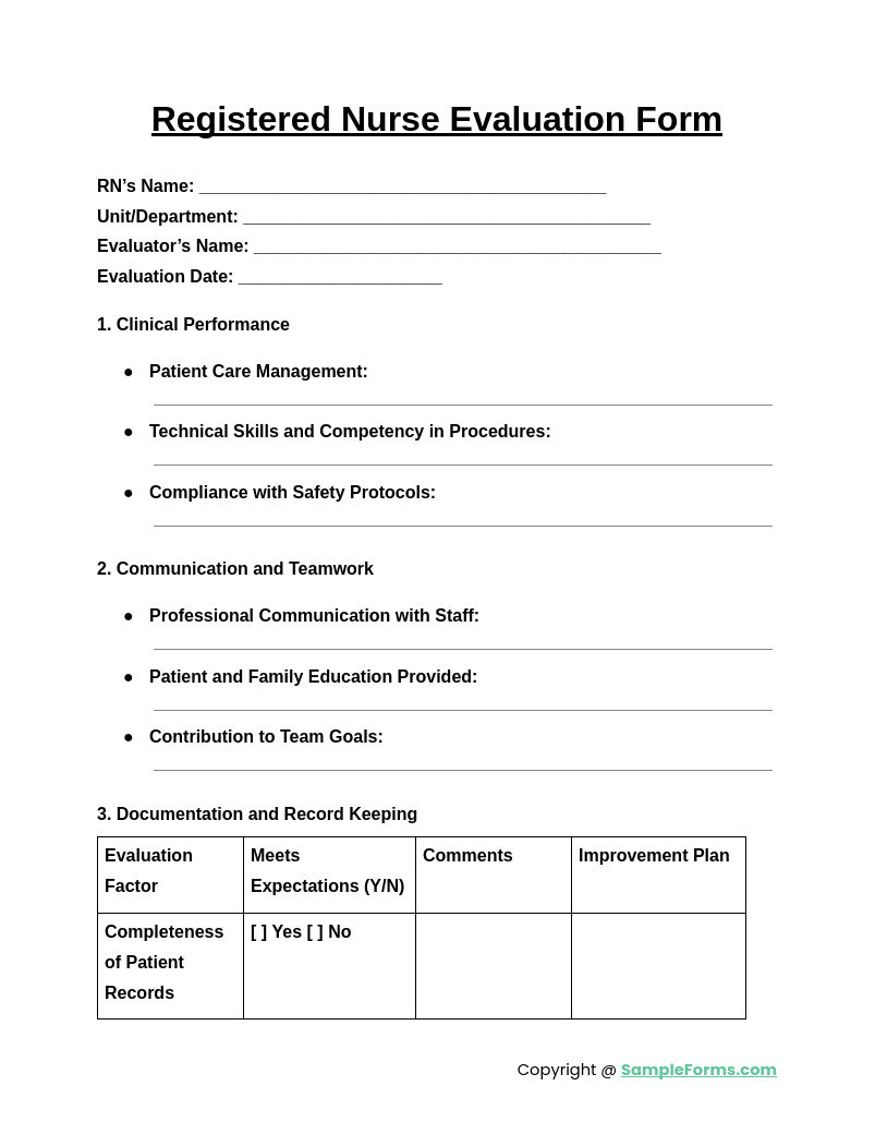 FREE 12+ Nurse Evaluation Form Samples, PDF, MS Word, Google Docs