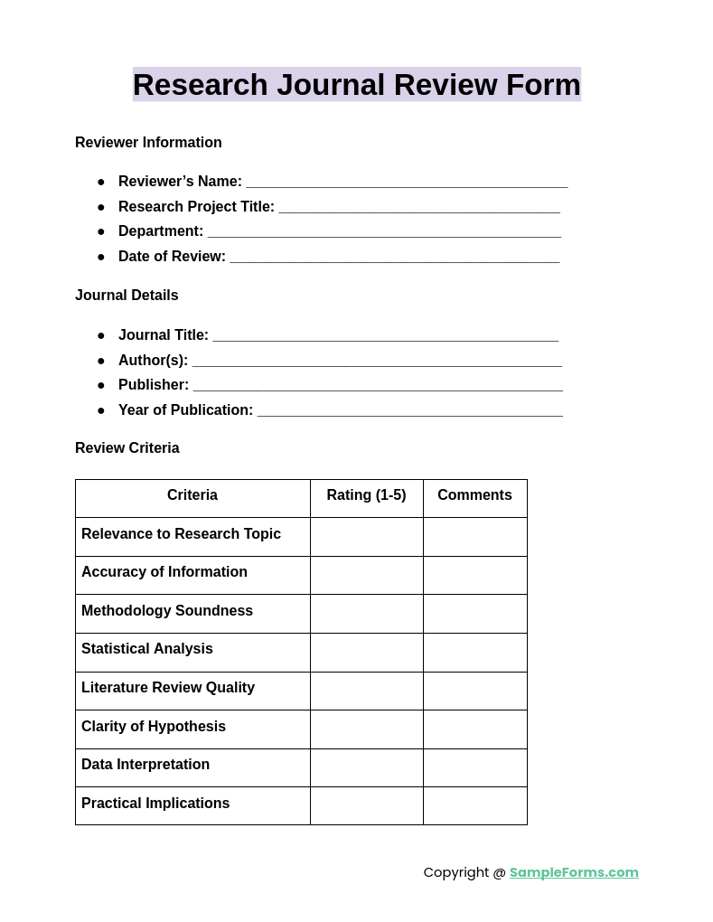 FREE 11+ Journal Review Form Samples, PDF, MS Word, Google Docs