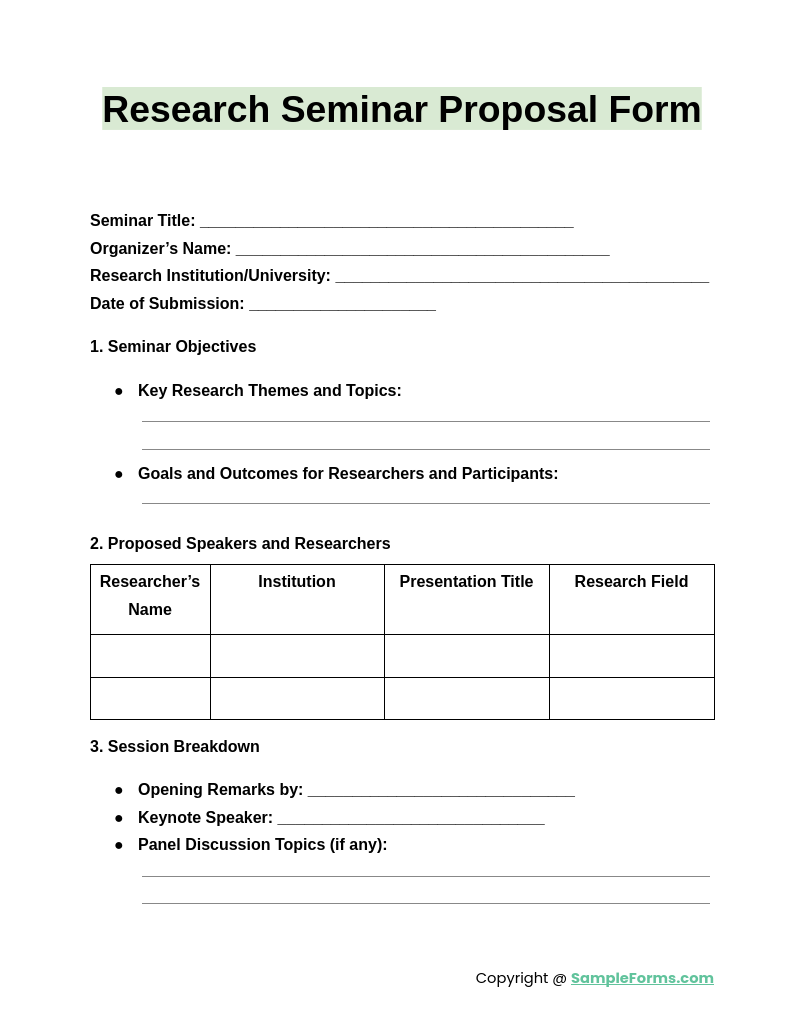 FREE 15+ Seminar Proposal Form Samples, PDF, MS Word, Google Docs