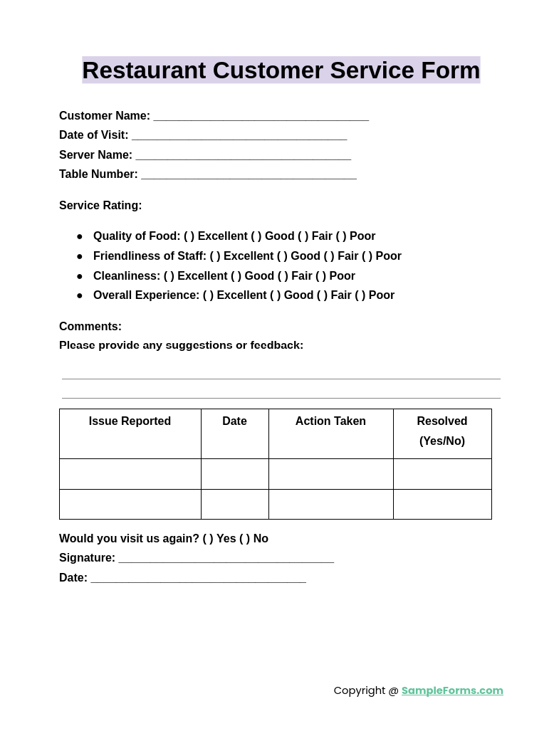FREE 18+ Customer Service Form Samples, PDF, MS Word, Google Docs