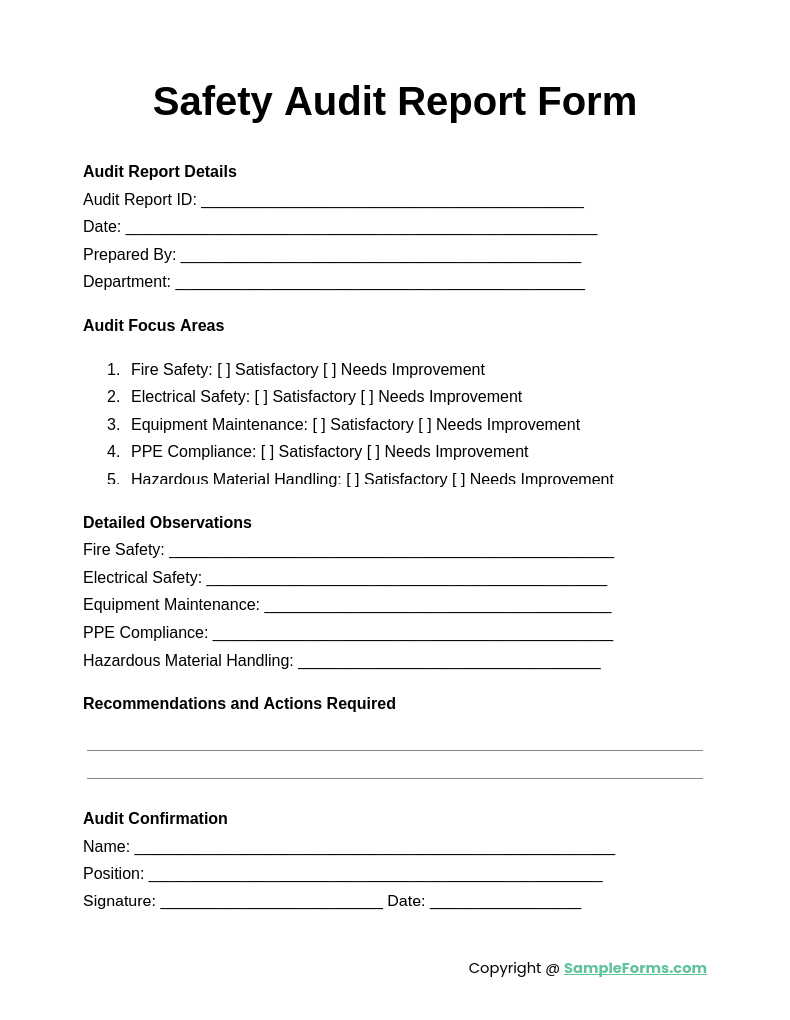 FREE 14+ Safety Audit Form Samples, PDF, MS Word, Google Docs