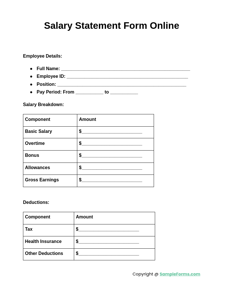 FREE 11+ Salary Statement Form Samples, PDF, MS Word, Google Docs
