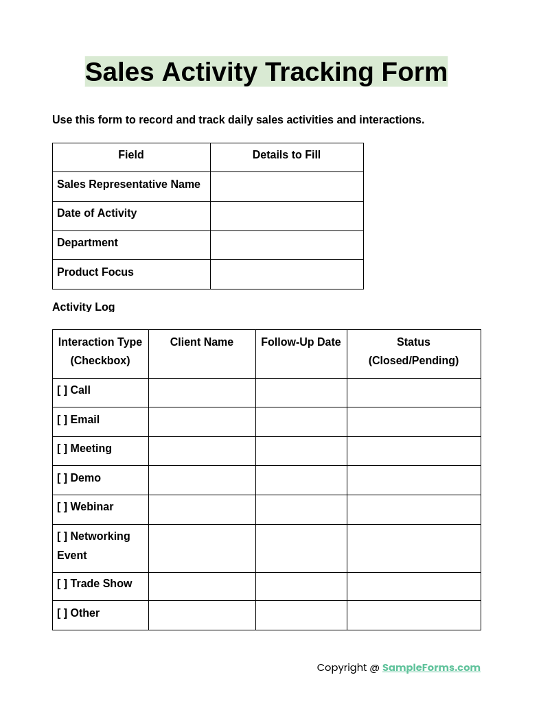 FREE 13+ Sales Tracking Form Samples, PDF, MS Word, Google Docs, Excel