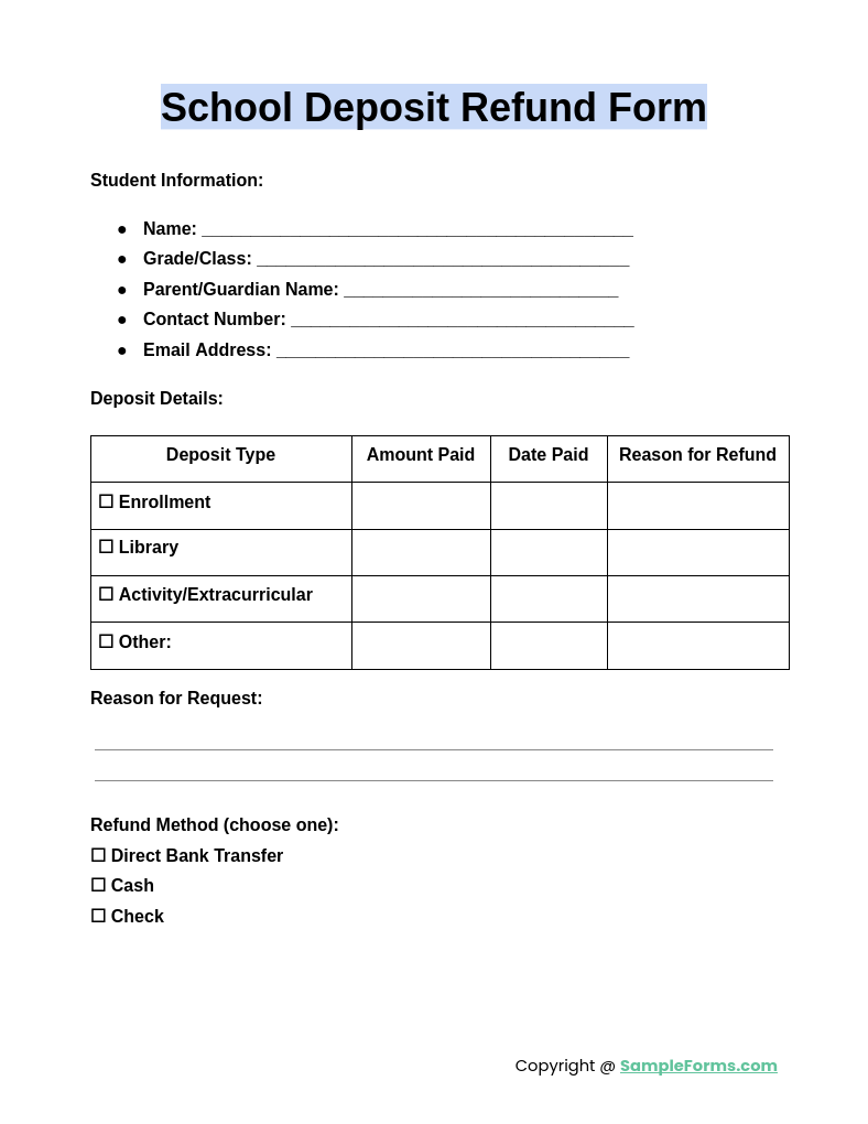 FREE 12+ Deposit Refund Form Samples, PDF, MS Word, Google Docs