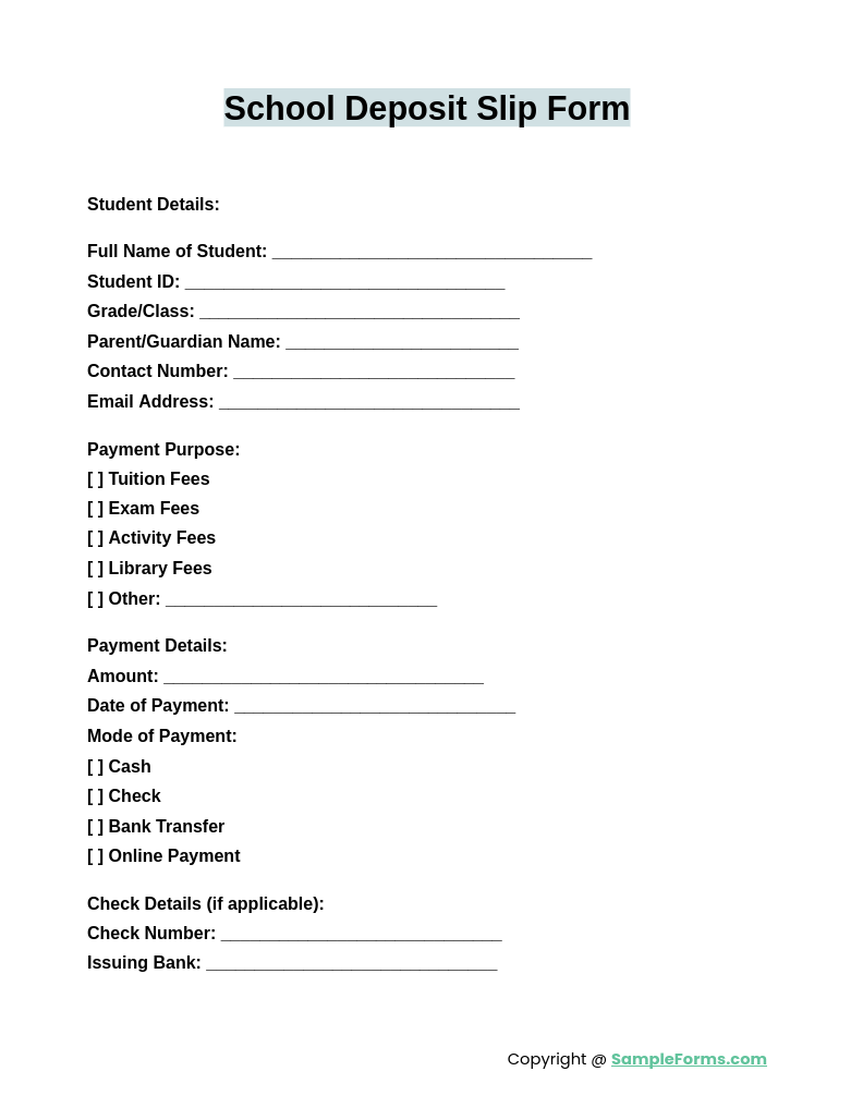 FREE 56+ School Form Samples, PDF, MS Word, Google Docs, Excel
