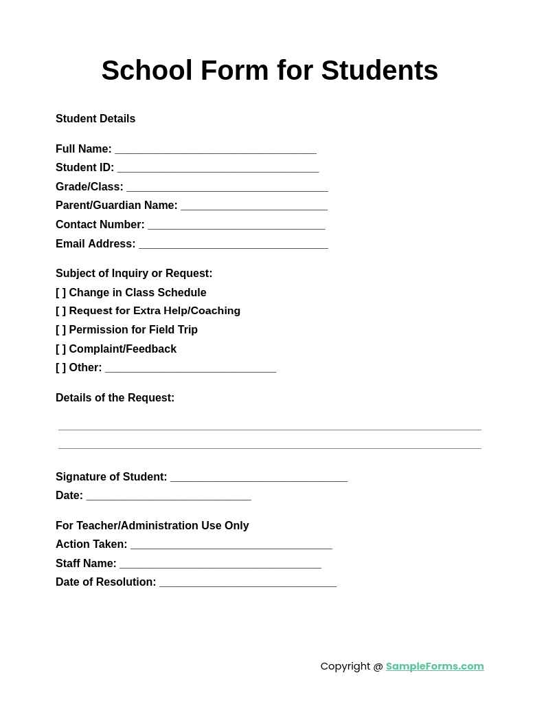 FREE 56+ School Form Samples, PDF, MS Word, Google Docs, Excel