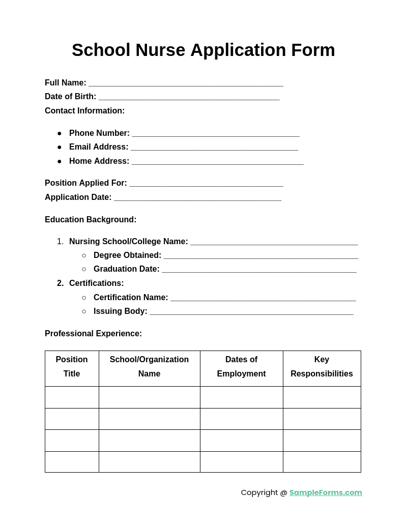 FREE 14+ Nurse Application Form Samples, PDF, MS Word, Google Docs