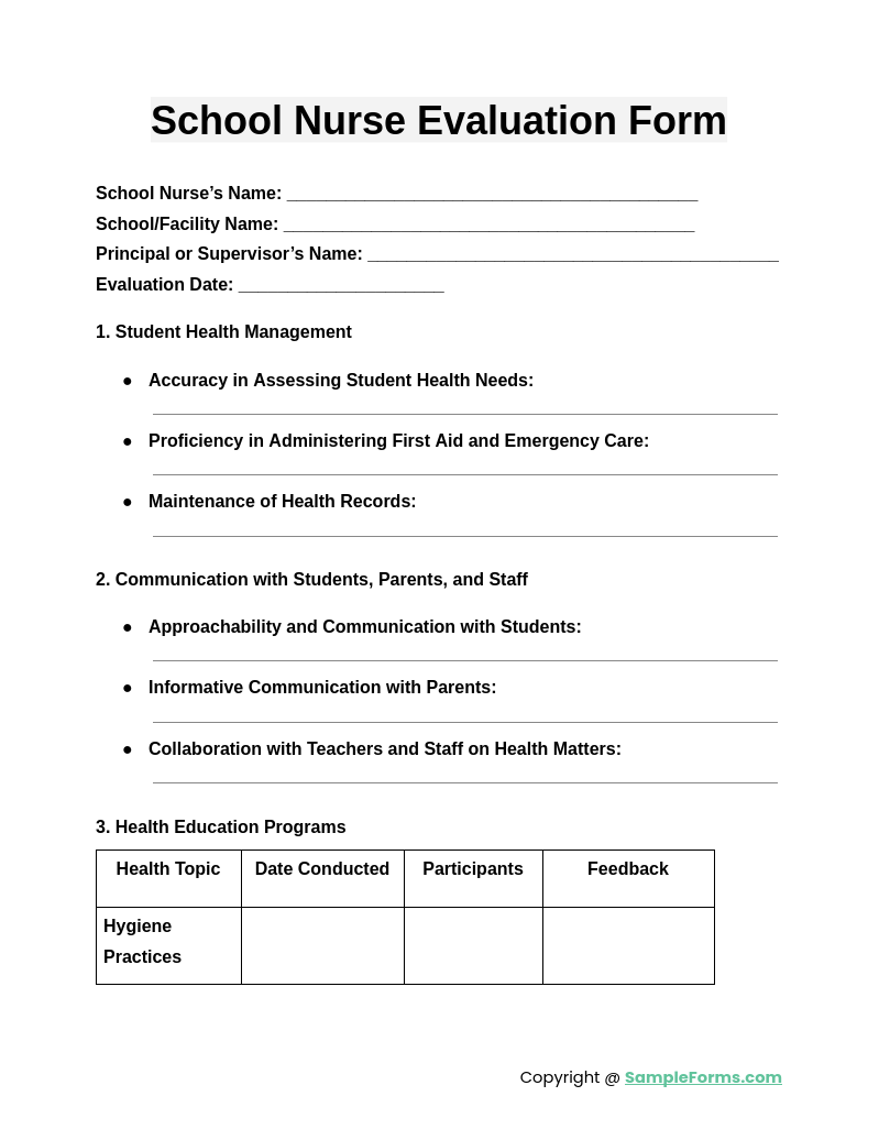 FREE 12+ Nurse Evaluation Form Samples, PDF, MS Word, Google Docs