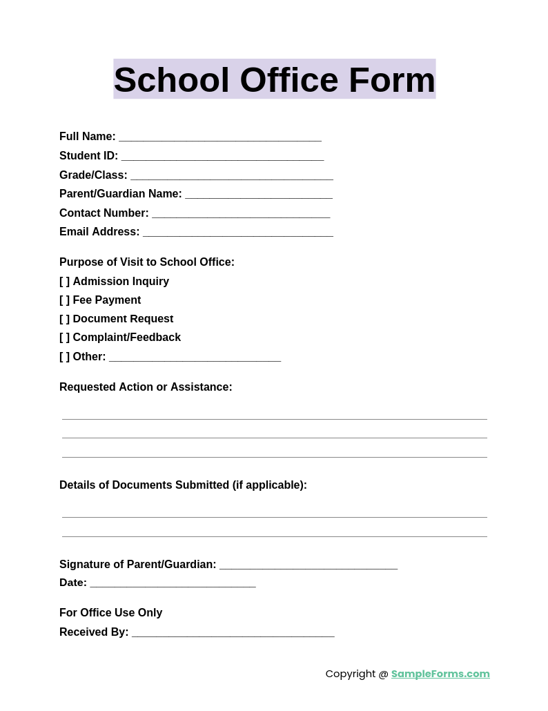 FREE 56+ School Form Samples, PDF, MS Word, Google Docs, Excel