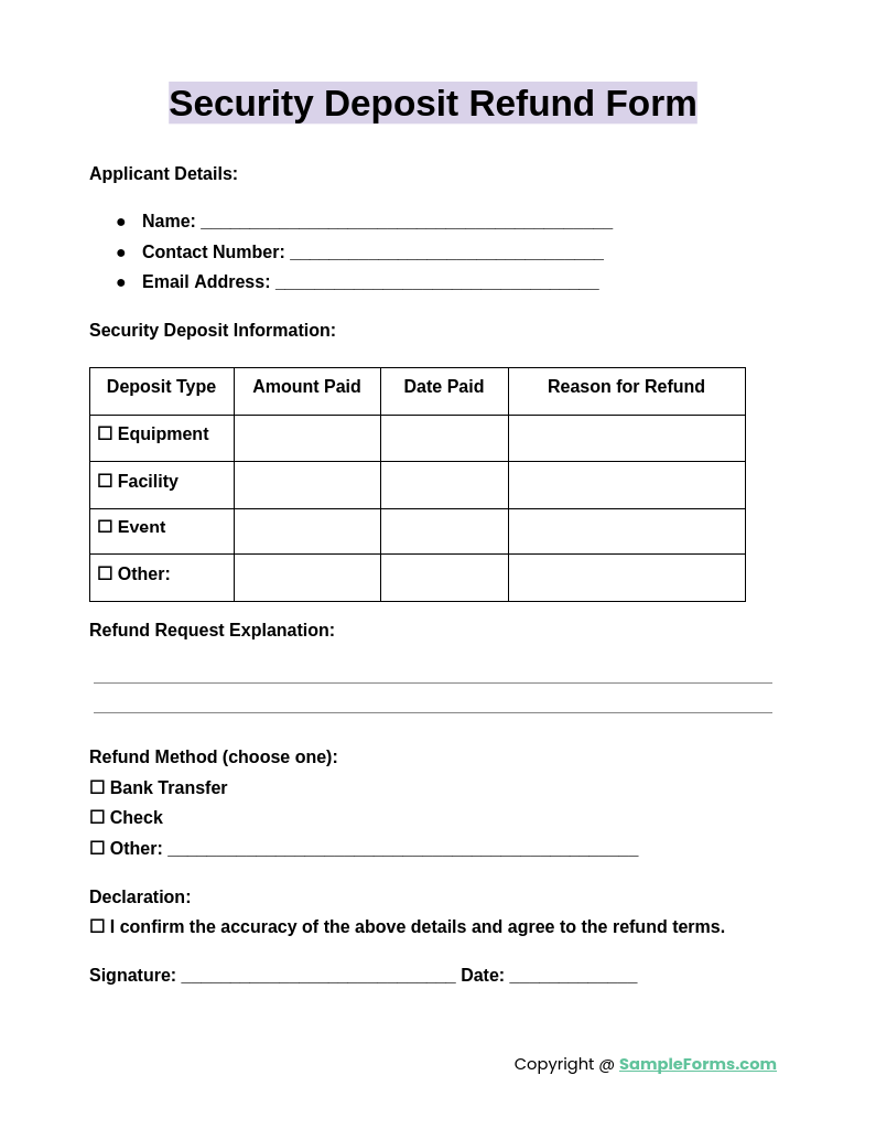 FREE 12+ Deposit Refund Form Samples, PDF, MS Word, Google Docs