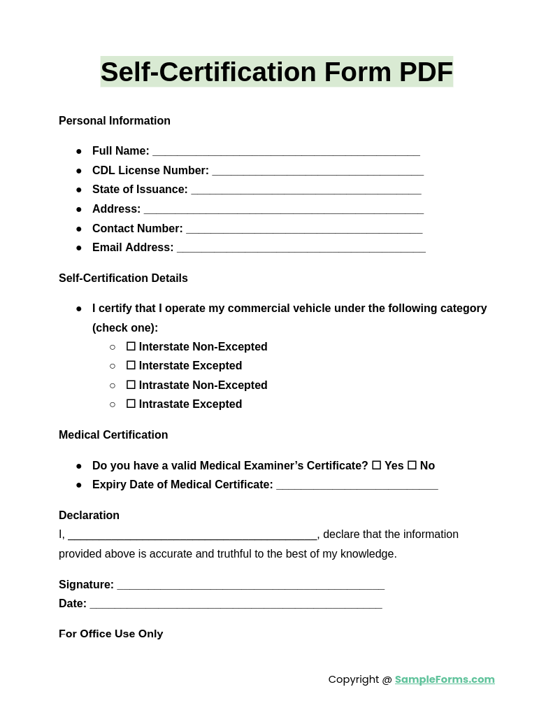 FREE 16+ Self-Certification Form Samples, PDF, MS Word, Google Docs