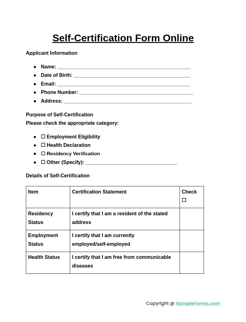 FREE 16+ Self-Certification Form Samples, PDF, MS Word, Google Docs