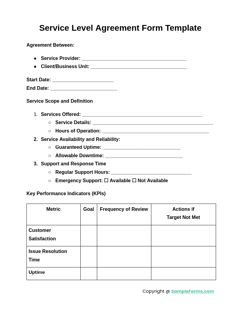 FREE 13+ Service Level Agreement Form Samples, PDF, MS Word, Google Docs
