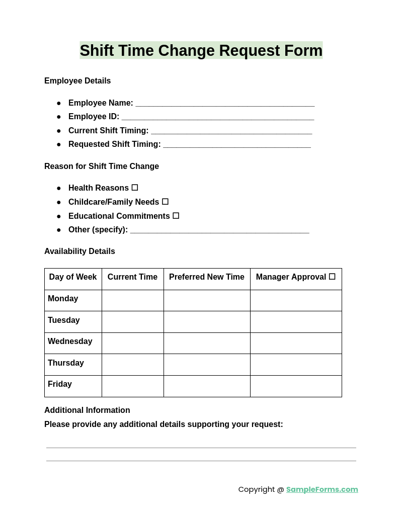 FREE 12+ Shift Change Request Form Samples, PDF, MS Word, Google Docs