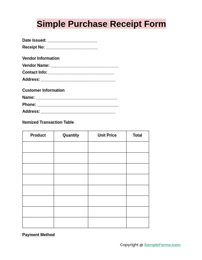FREE 14+ Purchase Receipt Form Samples, PDF, MS Word, Google Docs, Excel