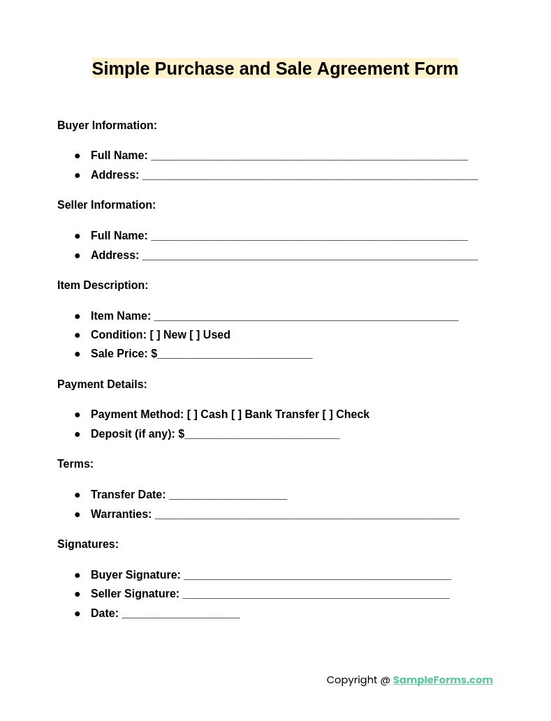 FREE 14+ Purchase and Sale Agreement Form Samples, PDF, MS Word, Google ...