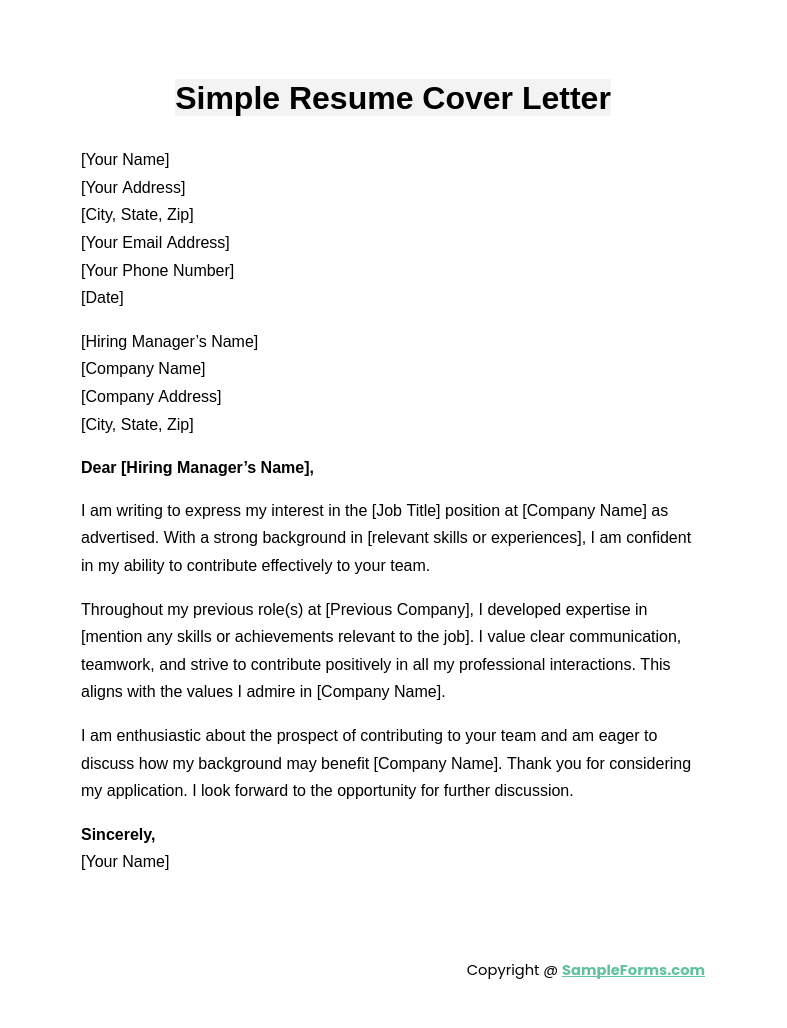 FREE 11+ Resume Cover Letter Samples, PDF, MS Word, Google Docs