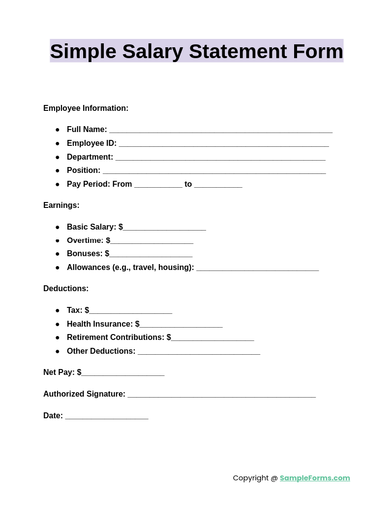 FREE 11+ Salary Statement Form Samples, PDF, MS Word, Google Docs