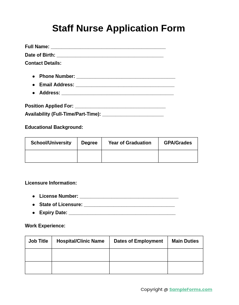 FREE 14+ Nurse Application Form Samples, PDF, MS Word, Google Docs