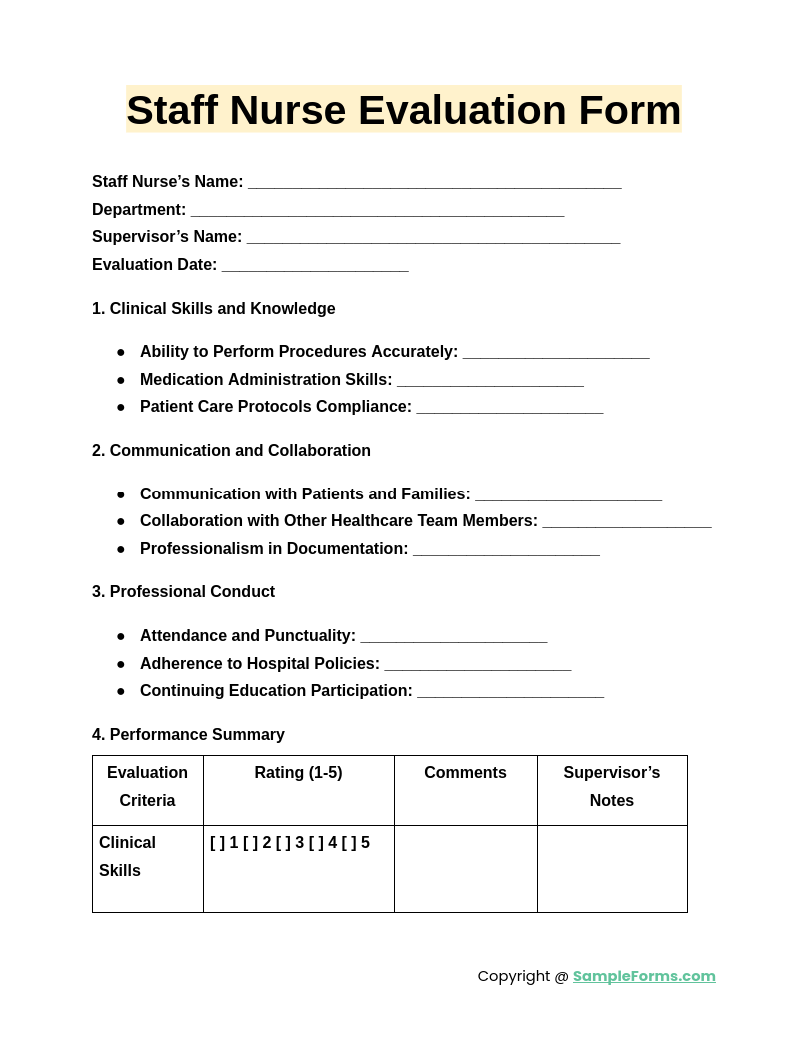 FREE 12+ Nurse Evaluation Form Samples, PDF, MS Word, Google Docs