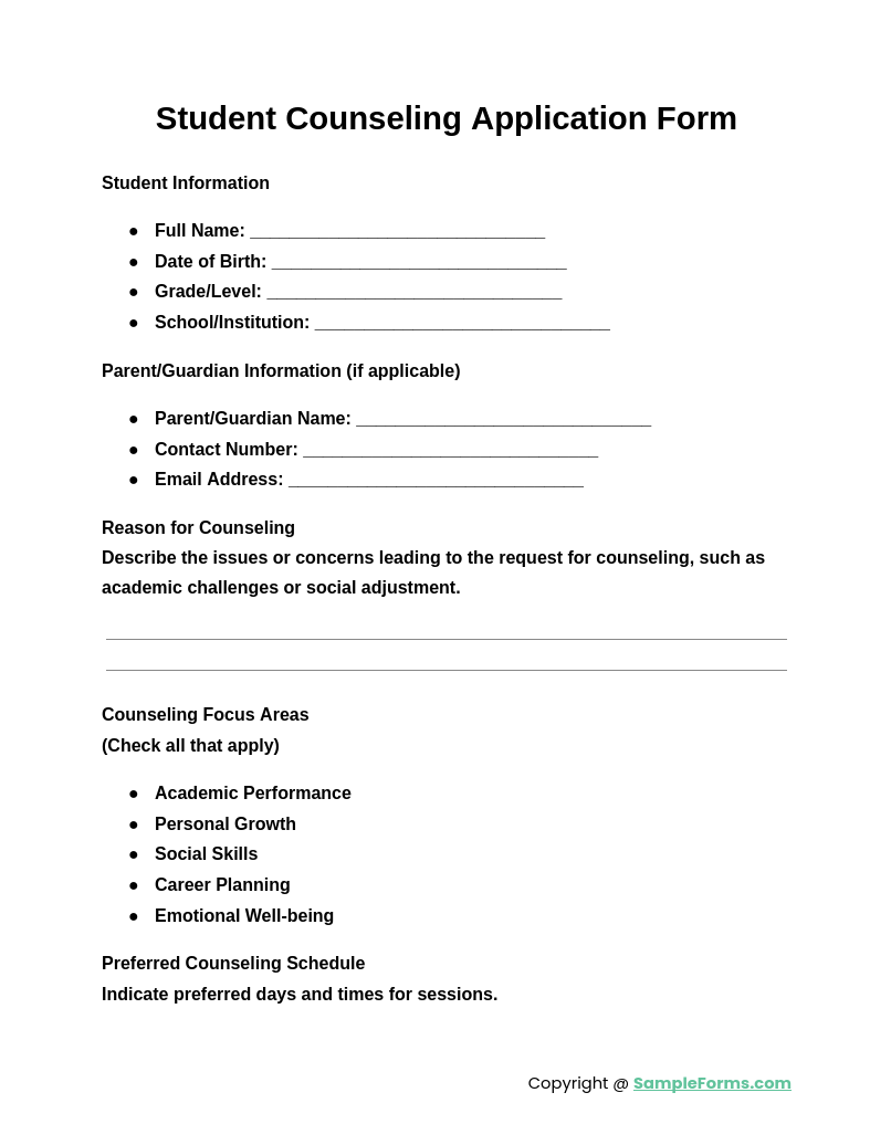 FREE 11+ Counseling Application Form Samples, PDF, MS Word, Google Docs