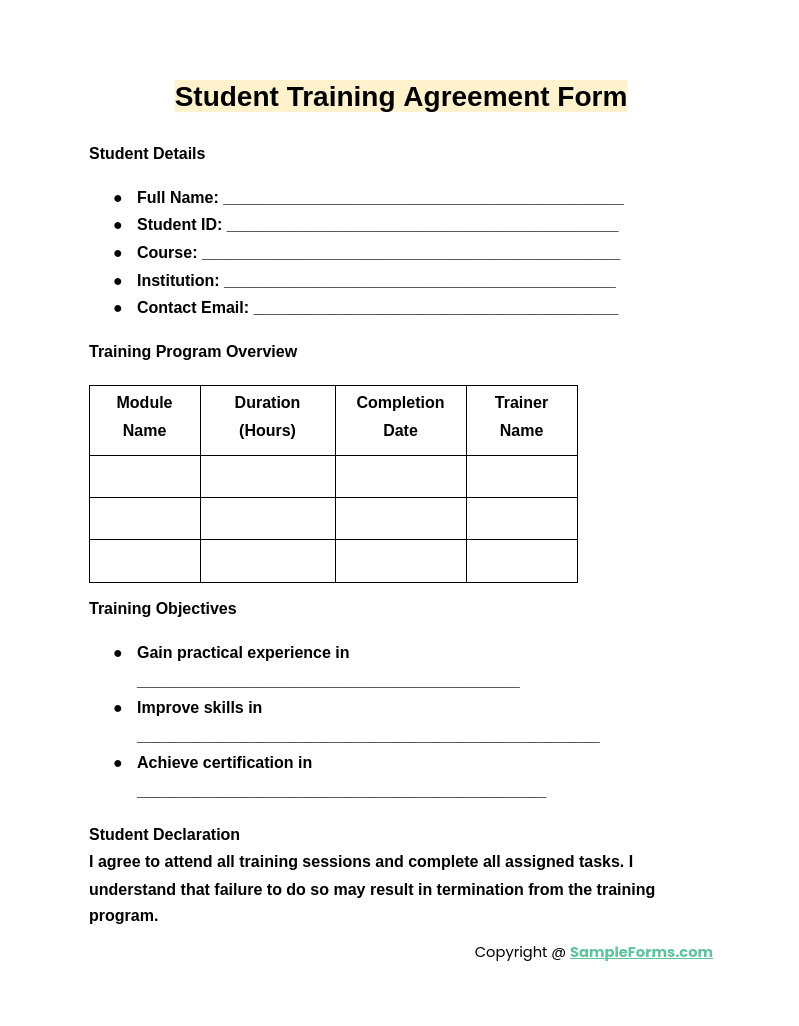 FREE 14+ Training Agreement Form Samples, PDF, MS Word, Google Docs
