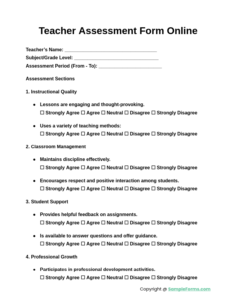 FREE 11+ Teacher Assessment Form Samples, PDF, MS Word, Google Docs