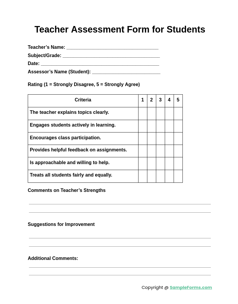 FREE 11+ Teacher Assessment Form Samples, PDF, MS Word, Google Docs